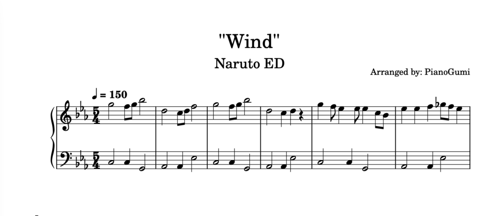Naruto ED - "Wind" - EASY Piano Sheet Music