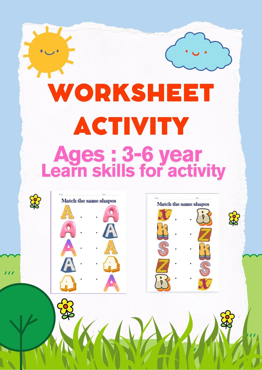 Fun letter shape matching worksheet in different colors
