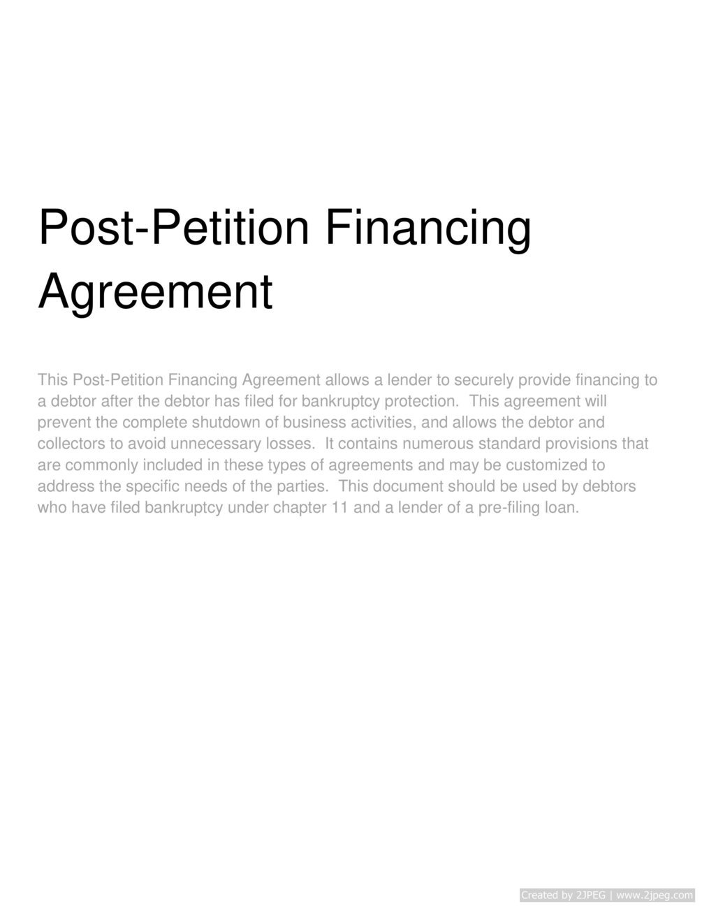 Post-Petition Financing Agreement