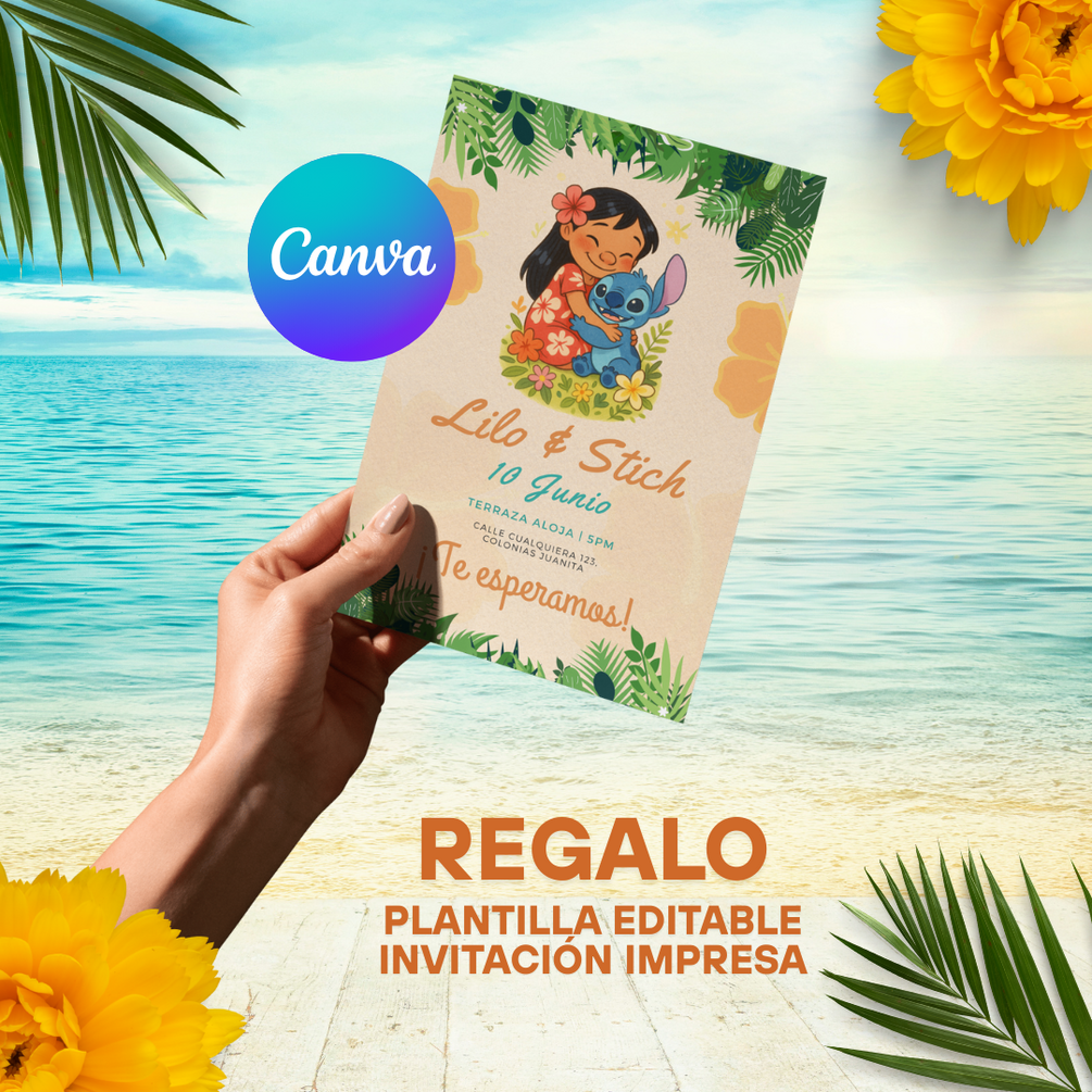Plantilla Editable Lilo & Stitch para Fiesta Infantil – Invitación ...