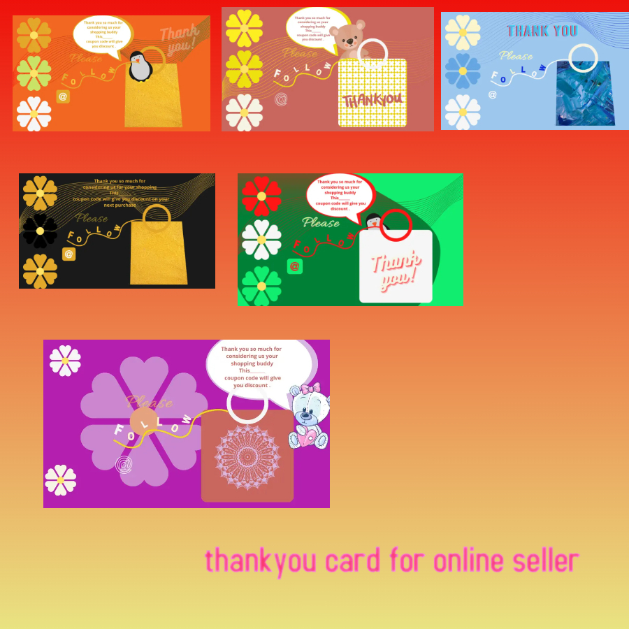 6 Cute Thankyou card printable designs for online etsy ,depop ,shopify ...