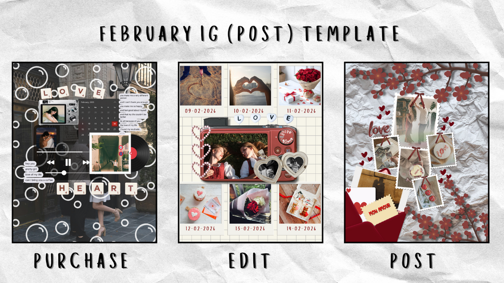 February recap templates | Instagram post + carousel template pack (3+3)