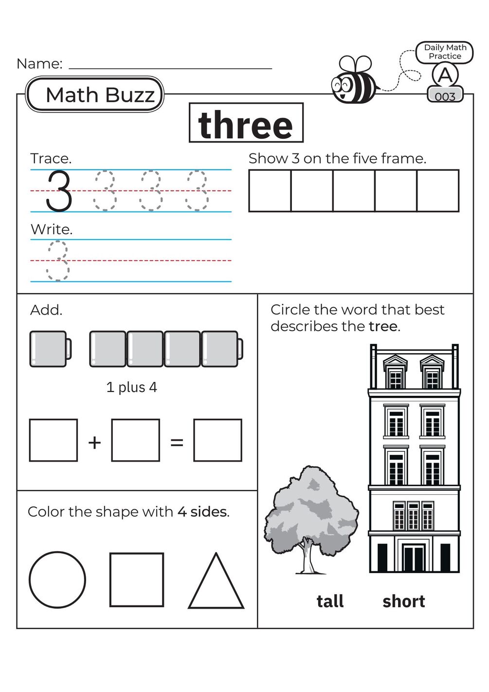 1st grade Math Buzz worksheets