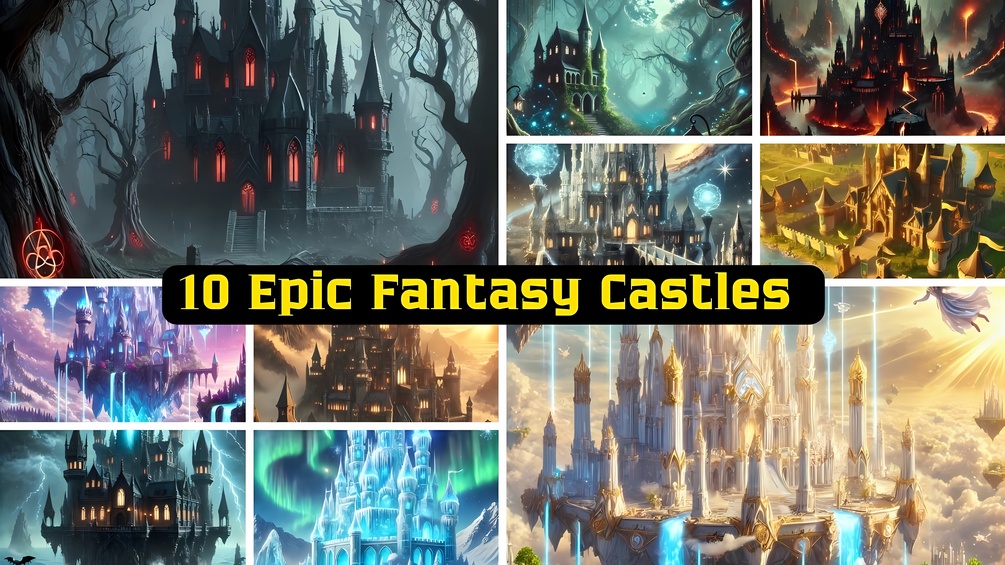 Epic Fantasy Castles – AI Art, Digital Backgrounds, Dark & Light Castles