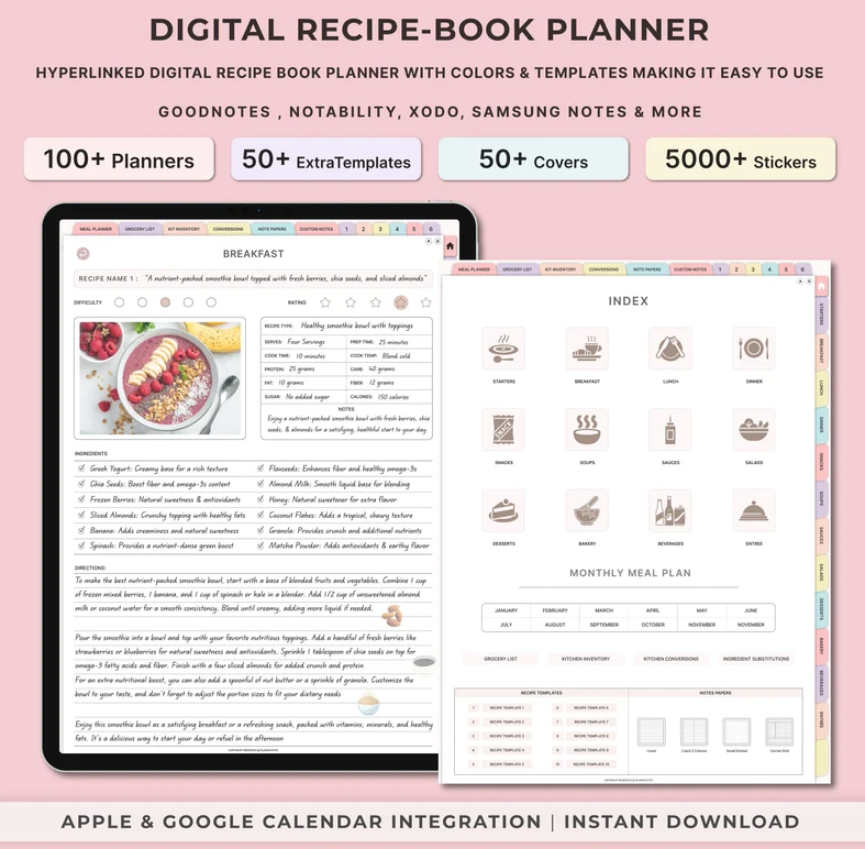 Digital Cookbook for GoodNotes, Notability, Digital Meal Planner, iPad ...