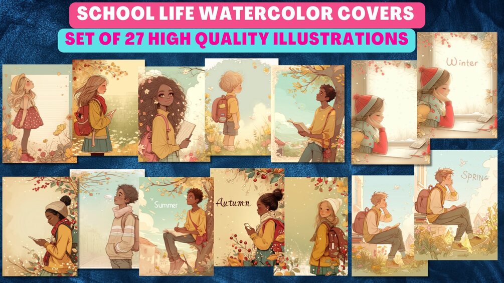 27 School Life Watercolor Covers