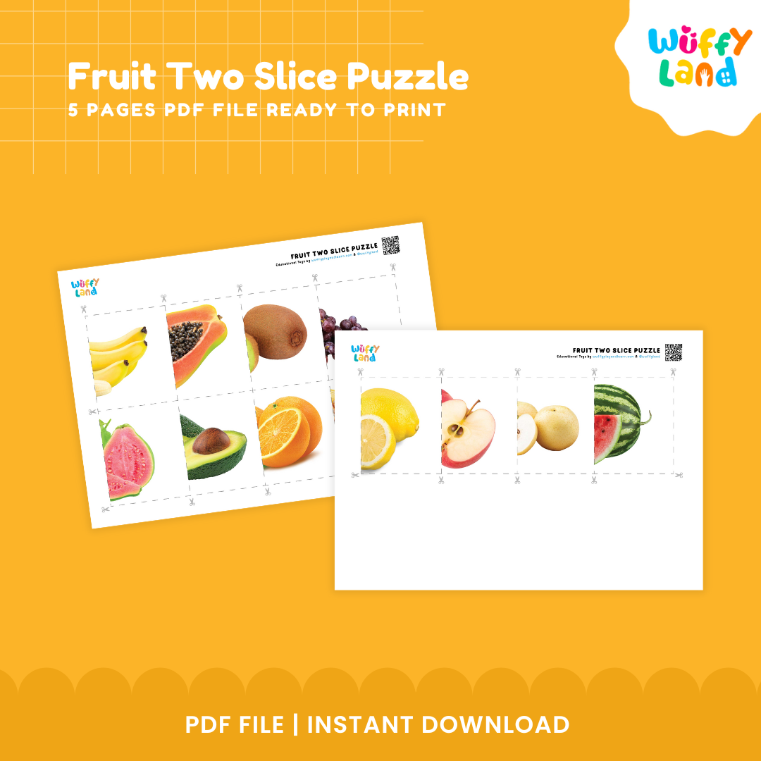 Fruit Two Slice Puzzle - Fun & Educational Printable Activity for Kids