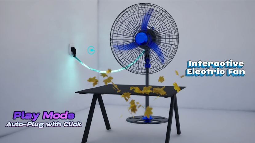 UE5 Interactive Fan (Wind,Leaves,Electricity Cable Plugging)