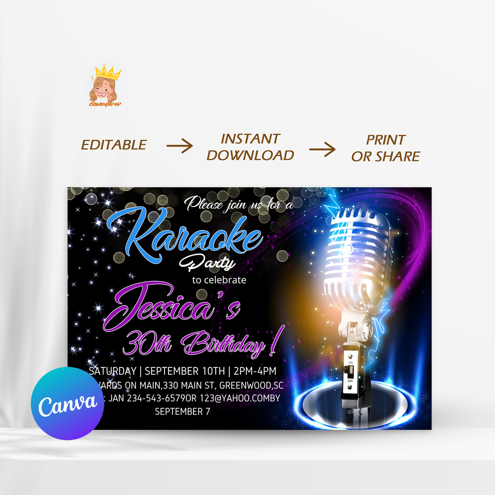 Personalized Karaoke Birthday Party Invitation | Editable Instant ...