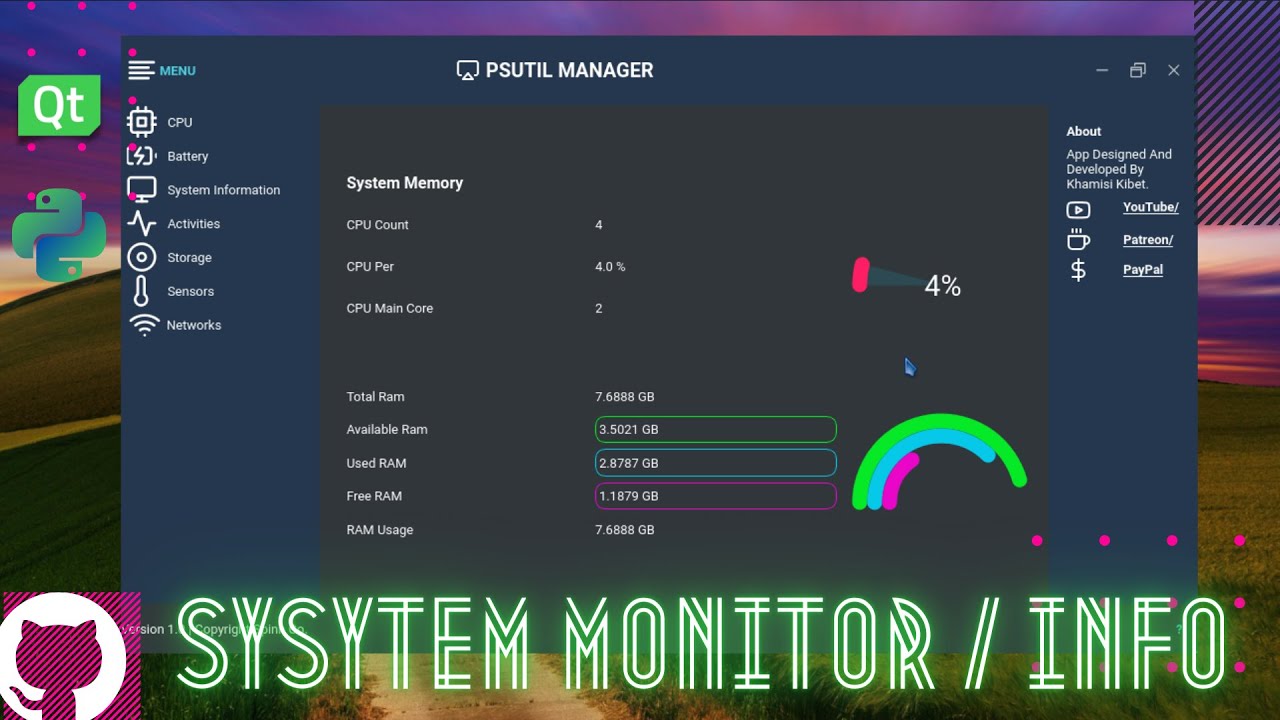 Desktop App To Monitor All System Information Python PYQT PYSIDE2 