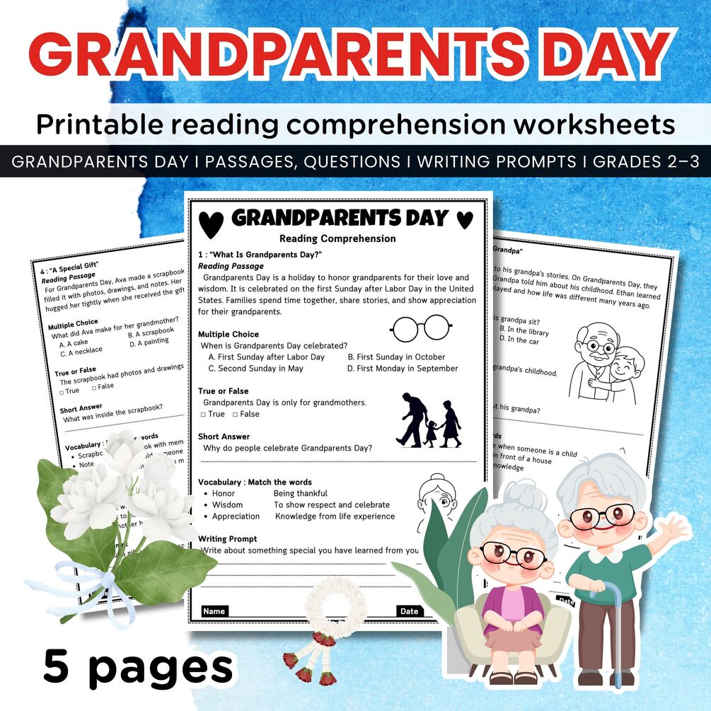 Grandparents Day Reading Comprehension Worksheets for Grades 2–3 ...