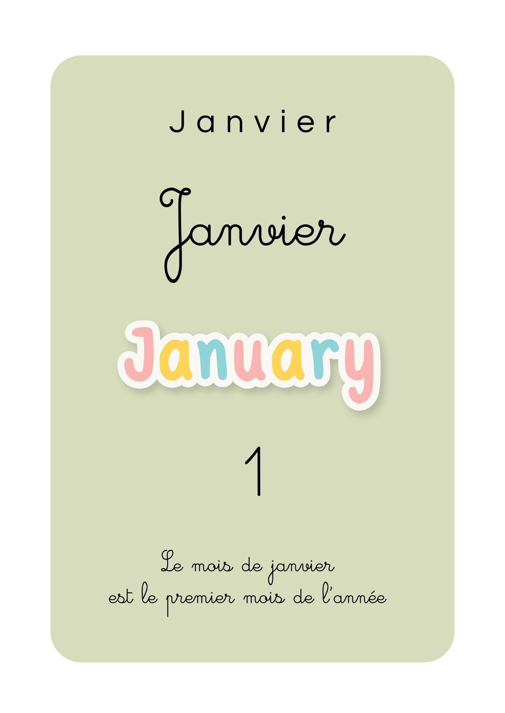 Flash Card Mois de l'année (Janvier à Juin)