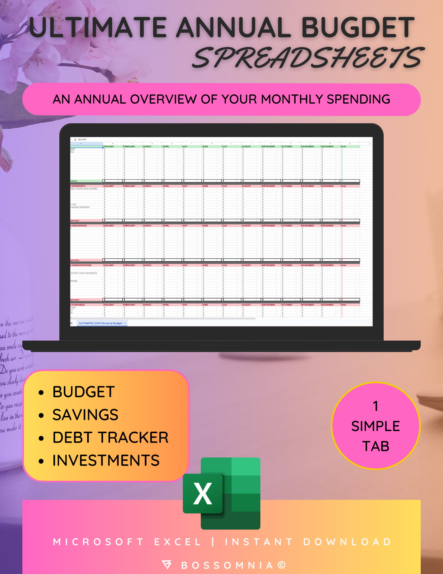 [Microsoft Excel] (ULTIMATE) Financial Budgeting Spreadsheet