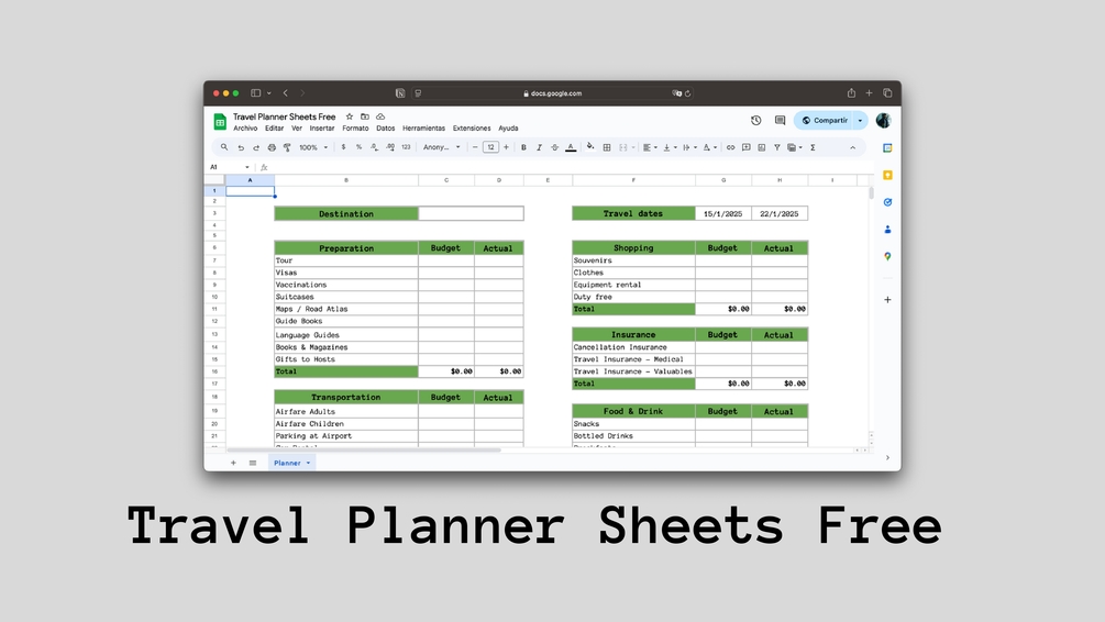 Travel Planner Sheets Free