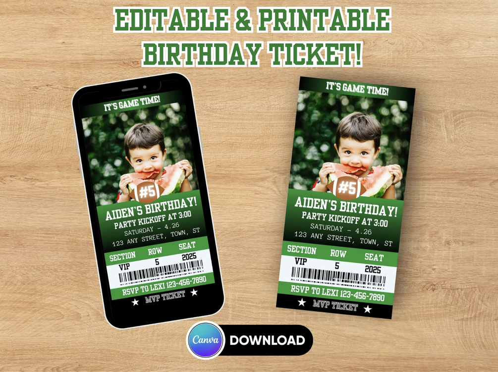Birthday Sport Template Ticket, Ticket Stub Template, Canva Invite ...
