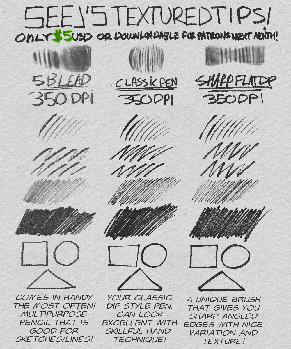 Seej's Textured Tips! 3 brushes + 2 bonus ones (CSP)