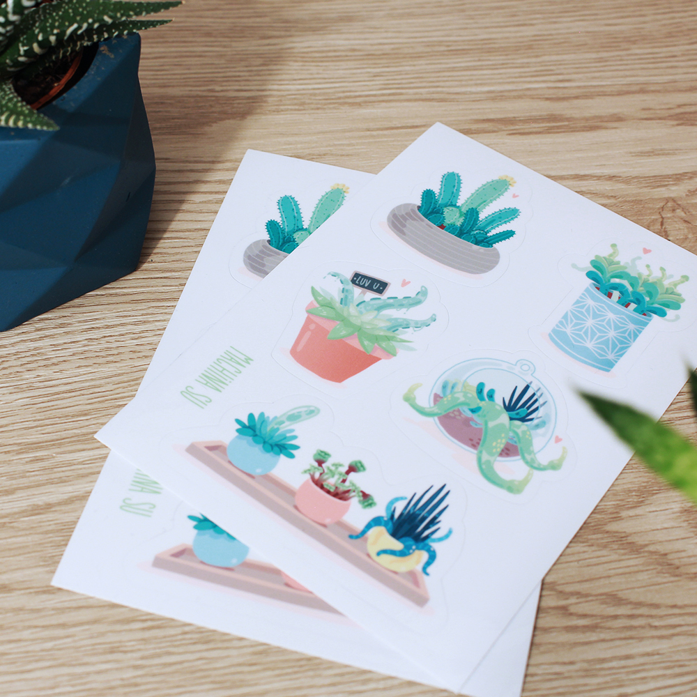 Succulents Tentacles stickers - illustrated A6 stickers sheet - gift ...