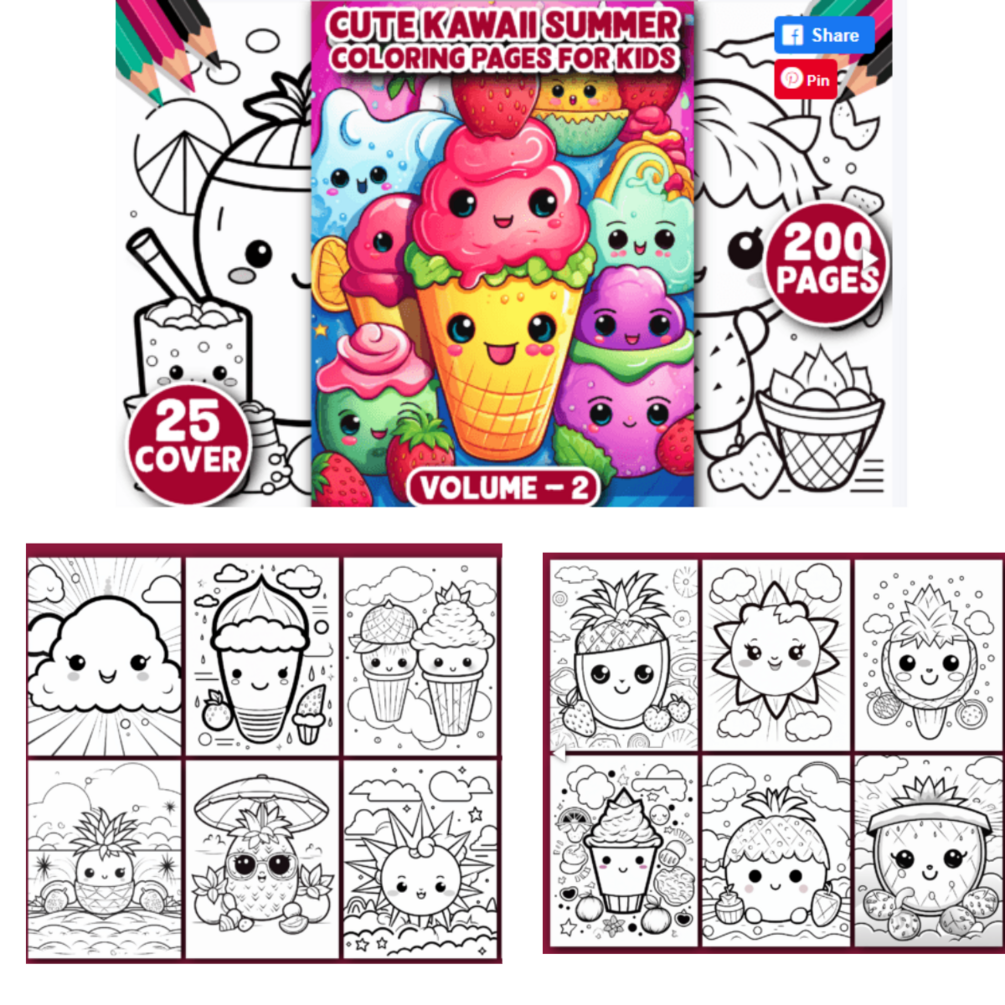 200 Cute Kawaii Summer Coloring Pages