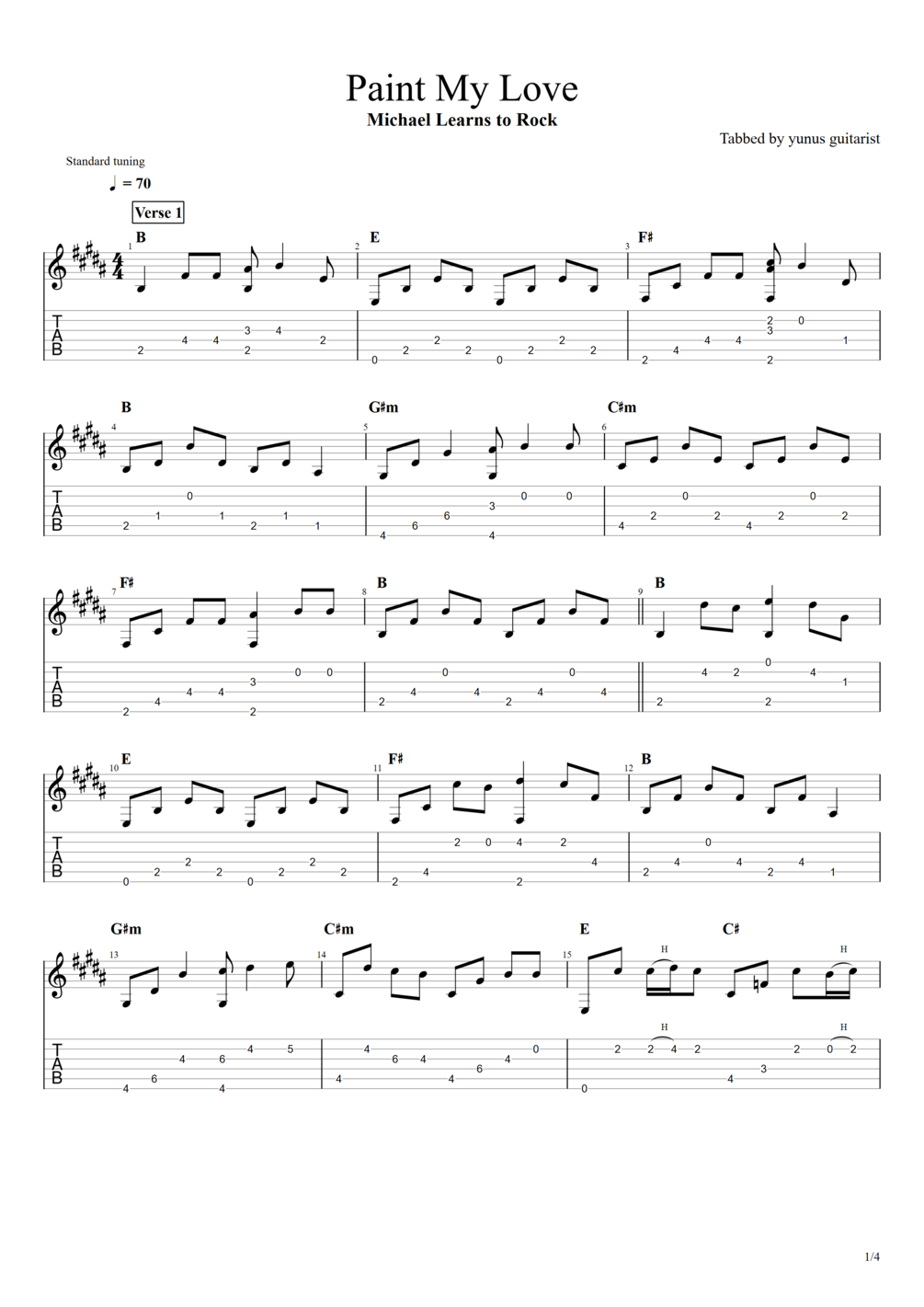 TAB. Paint My Love - Michael Learns to Rock