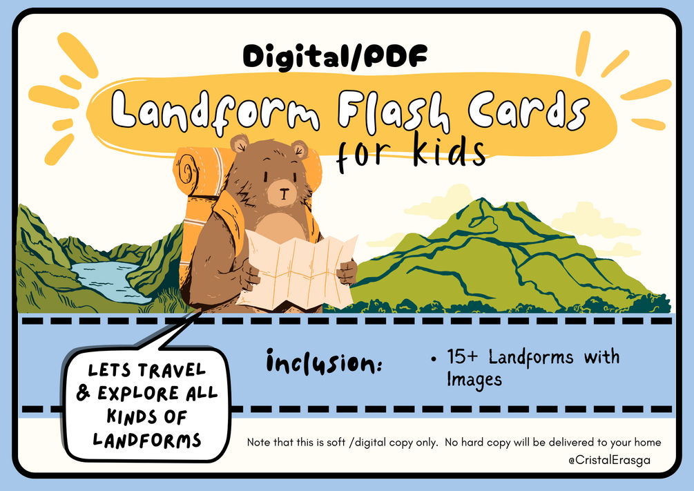 Digital/PDF Printable Landforms Flash Cards for Kids