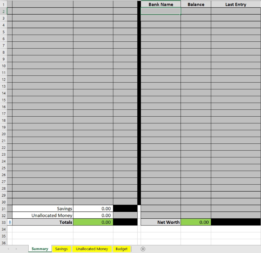 Excel Envelope based Budget