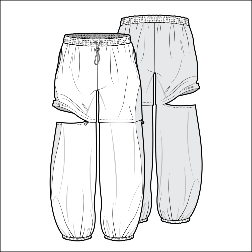 Convertible Zip-Off Cargo Pants Vector Template