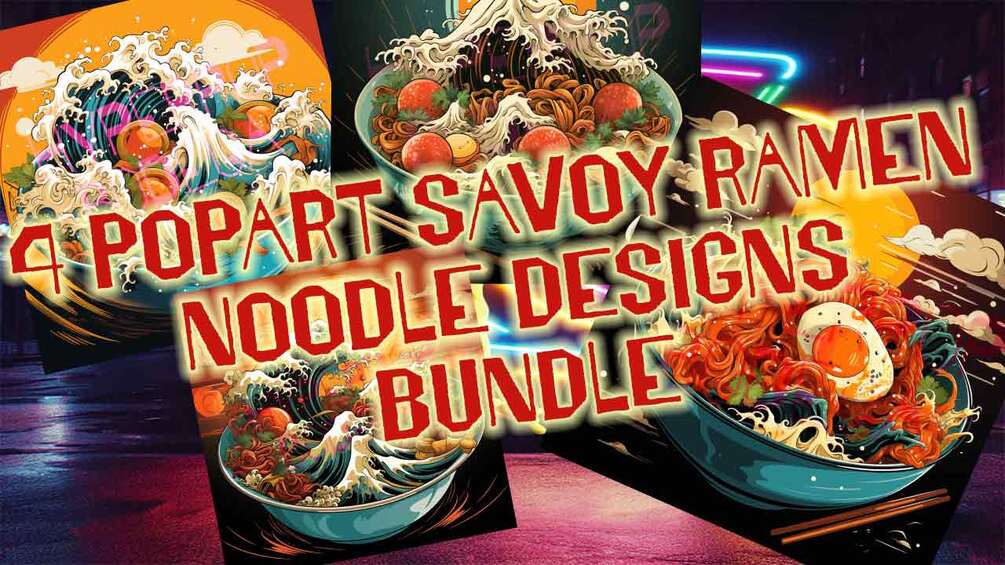 Four Pop Art Savory Ramen Noodles T-shirt Design Bundle, digital art ...