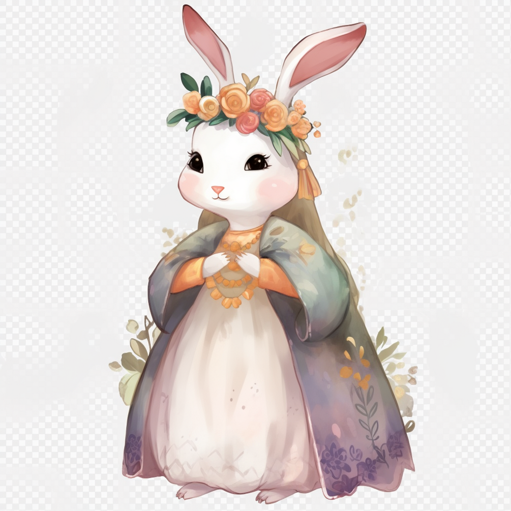 Princess rabbit with flowers digital art PNG 300 dpi instant download