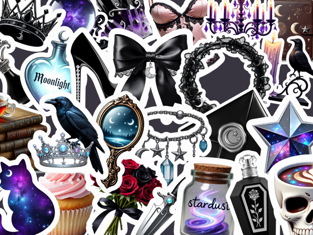 Goth Babe Aesthetic PNG Sticker Pack – 40 Dark & Cute Designs