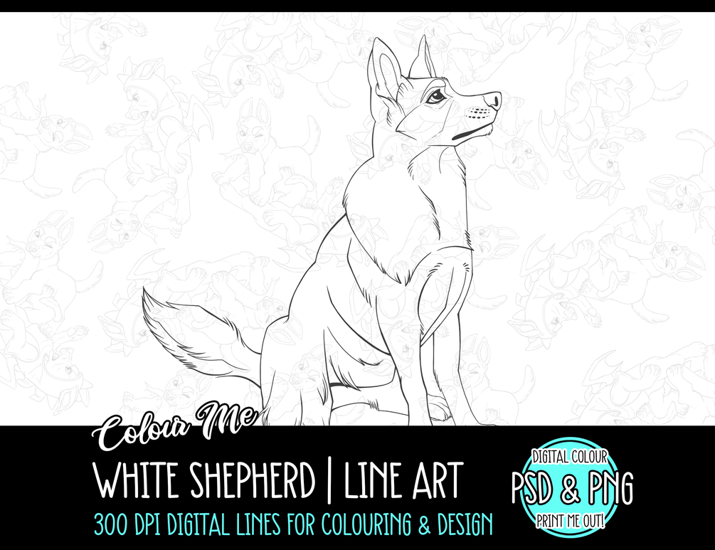 P2U | Digital Line Art | White Shepherd Dog