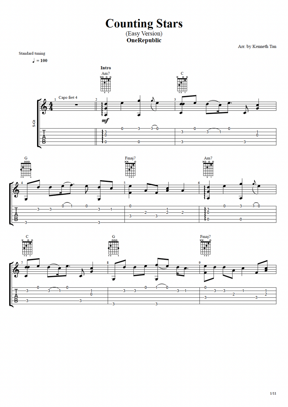 Counting Stars (Easy Version) | Fingerstyle Guitar