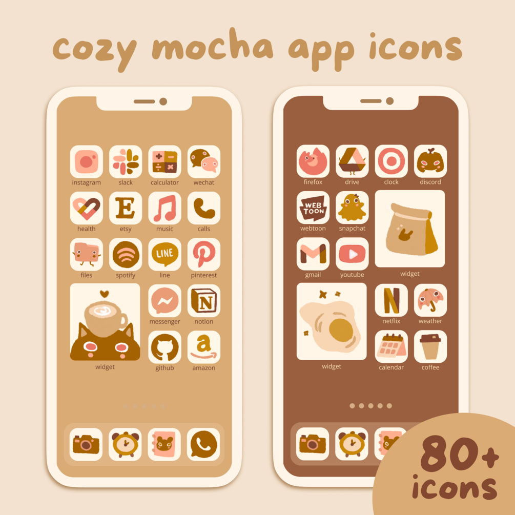 Cute Cozy Mocha Hand Drawn App Icon Set - Neutral, Beige, Brown, Kawaii ...