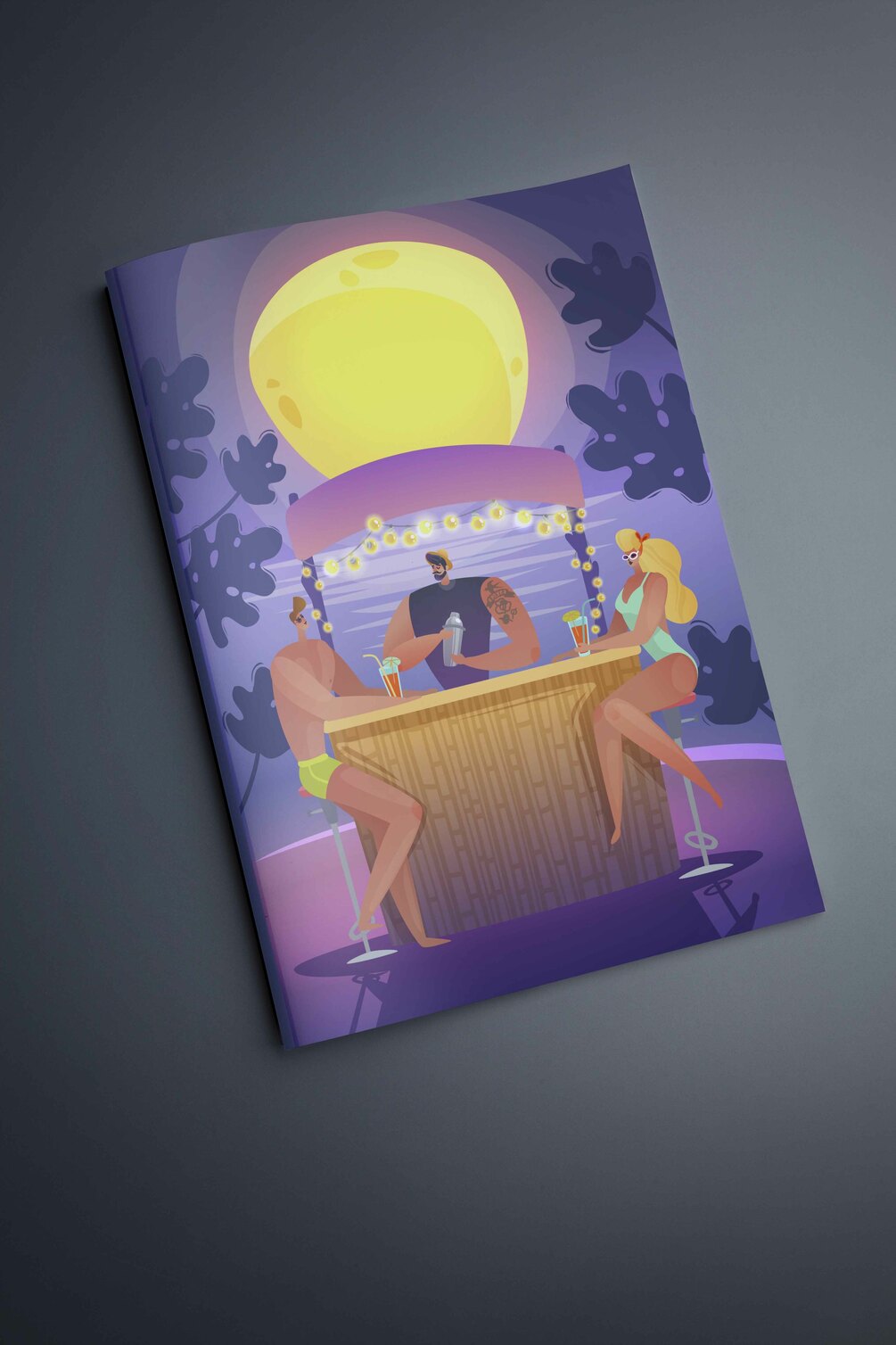 Beautiful Cartoonic Night Party with a small Bar style Book Cover ...
