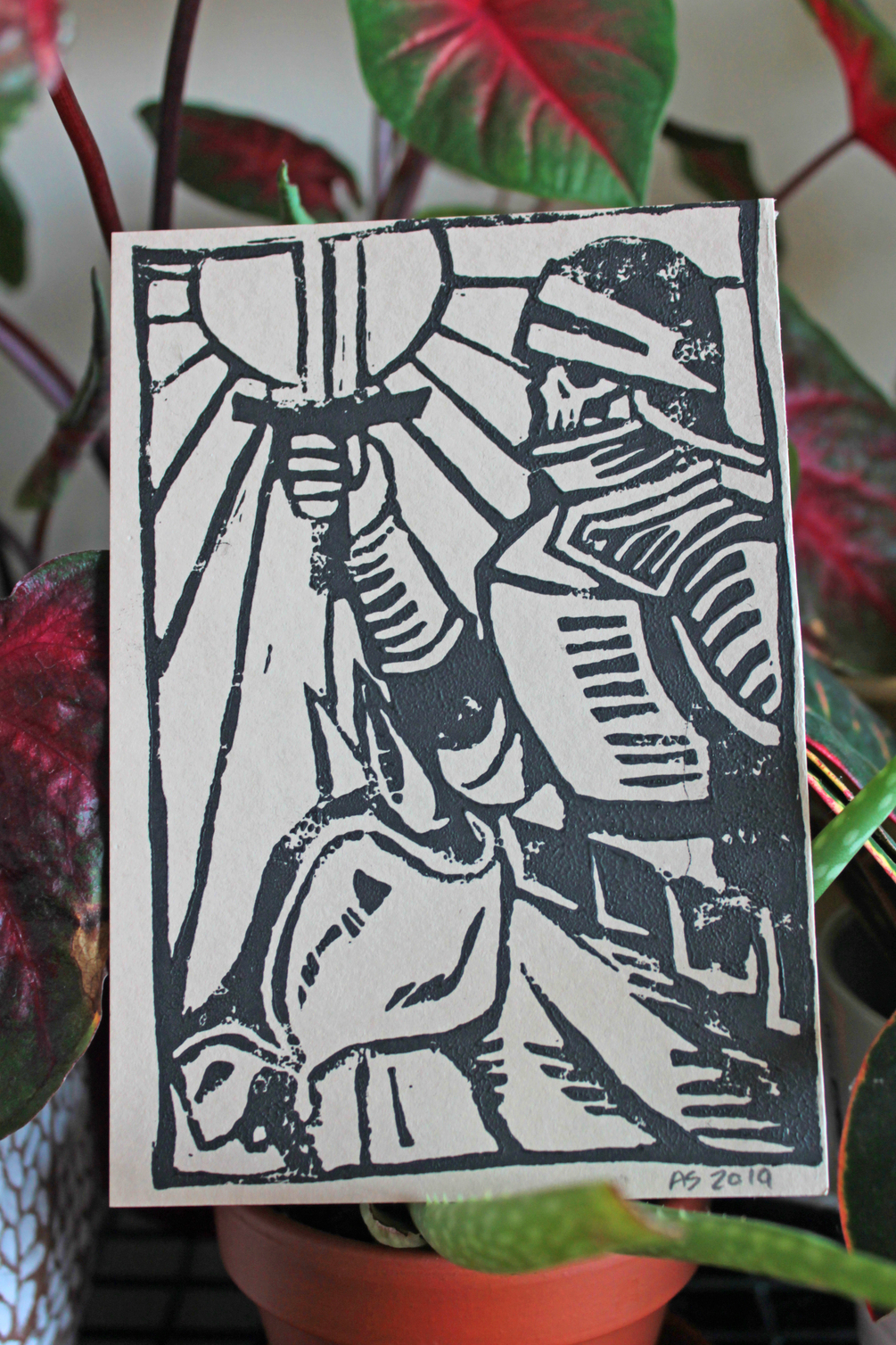 Skeleton Knight Linoleum Print