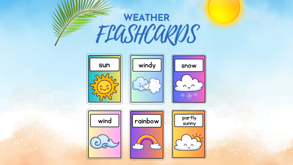 16 Weather Cards | Montessori flashcards | Pre-School Cards | Rainbow ...