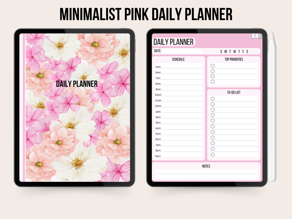 Minimalist Digital Daily Planner – Pink Floral Design