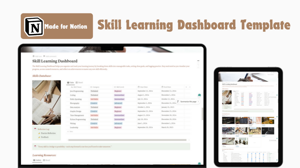 Skill Learning Dashboard Notion Template