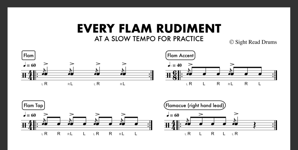 Every Flam Rudiment At A Slow Tempo For Practice