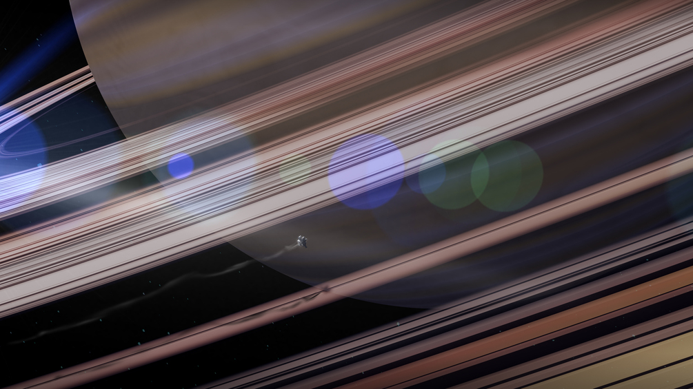 Elliptical flight through the rings of Saturn [Blender + Photoshop]