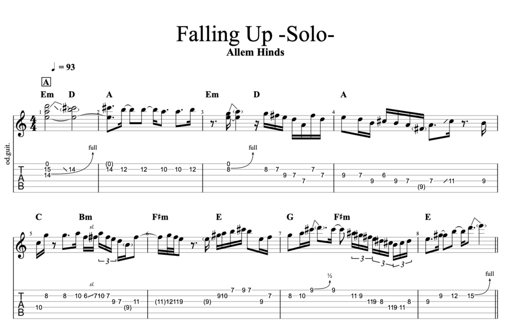 Falling Up / Allen Hinds -Guitar Solo-TAB
