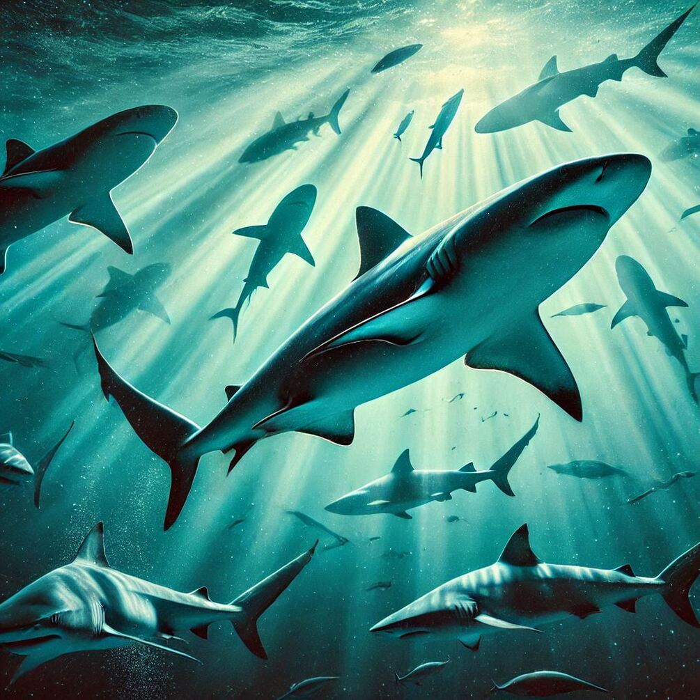 Majestic Shadows: The Underwater Dance of Sharks 🦈