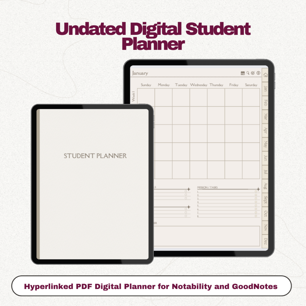 Undated Student Digital Planner PORTRAIT | GoodNotes Planner ...