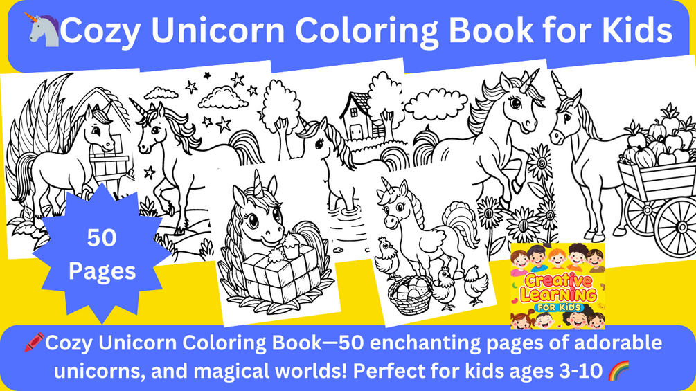 🦄 Cozy Unicorn Coloring Book for Kids: 50 Magical Pages! 🎨 | Printable ...