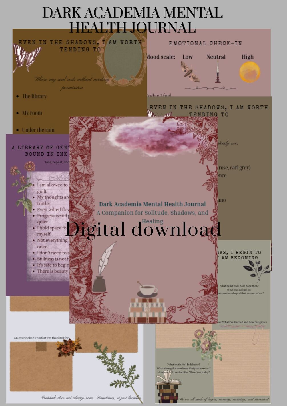 Dark Academia Mental Health Journal – Reflective, Aesthetic, and Printable