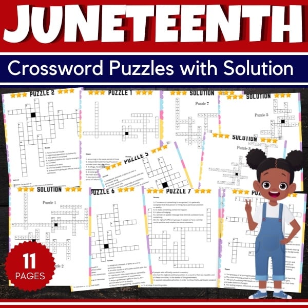 Juneteenth Crossword Puzzles with Solution - Fun Freedom day Games ...