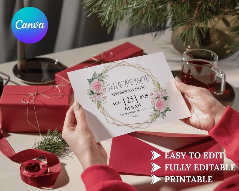 Gold wedding date reminder card - Elegant printable wedding ...