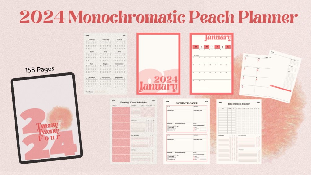 2024 Peach Planner | 2024 Planner | Digital Planner | 2024 Portrait ...
