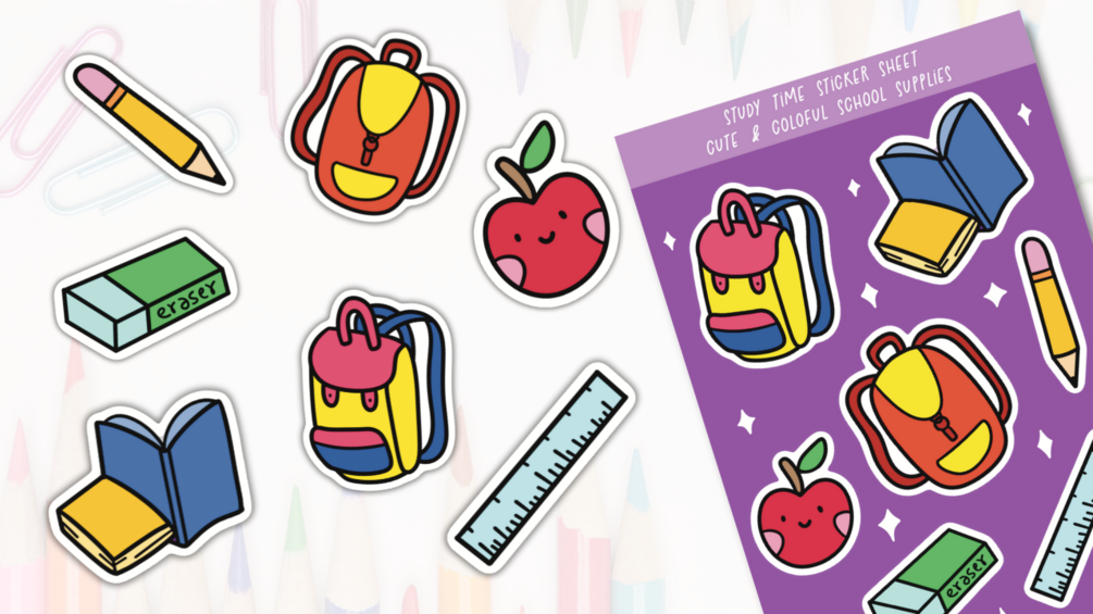 School Sticker Set - Cute & Colorful Back-to-School Elements (PNG ...