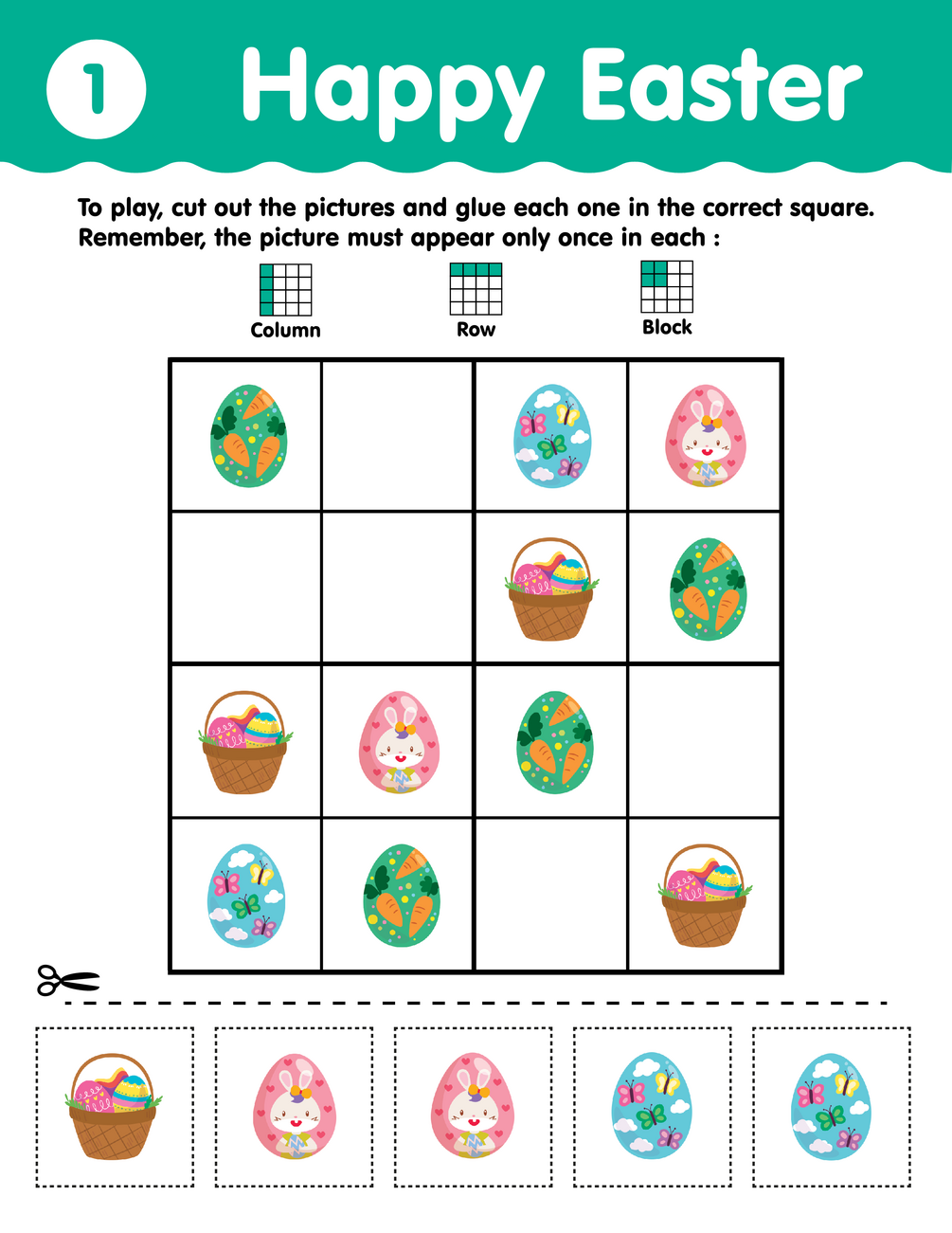 Sudoku Cut and Glue - Happy Easter