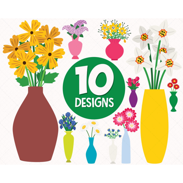 10 Colored Vases with Flowers SVG, Flower Bowl SVG, Colored Ceramics ...